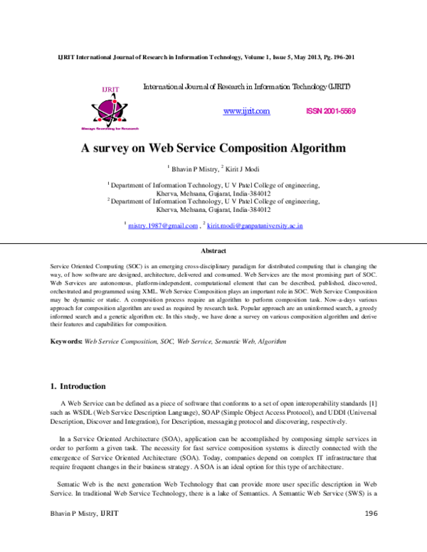 Pdf A Survey On Web Service Composition Algorithm