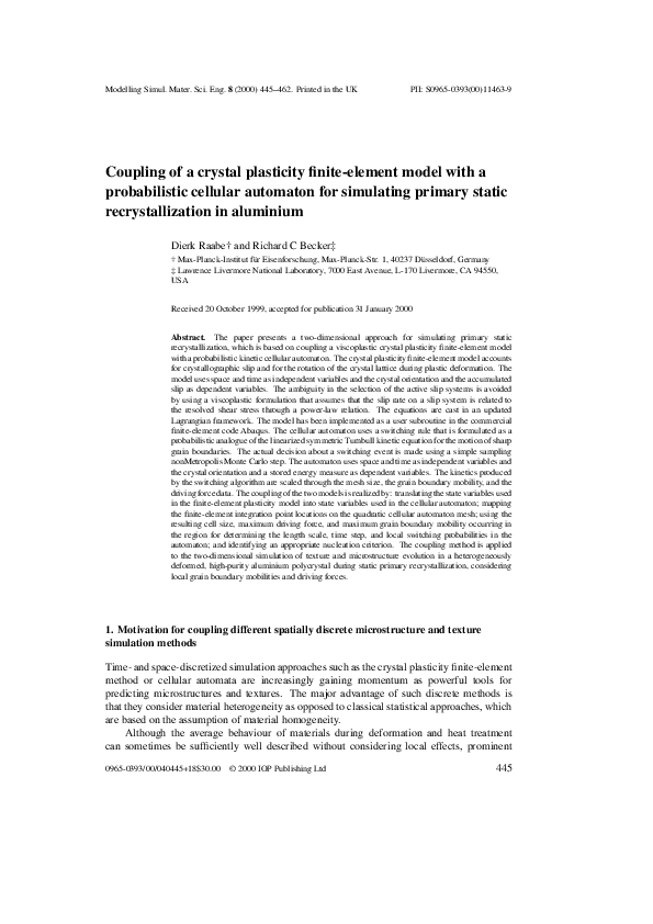 Pdf 2d Cellular Automaton Simulation Of The Recrystallization Texture Of An If Sheet Steel