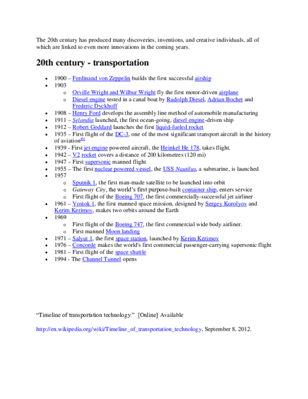 (DOC) 20th century - technological developments