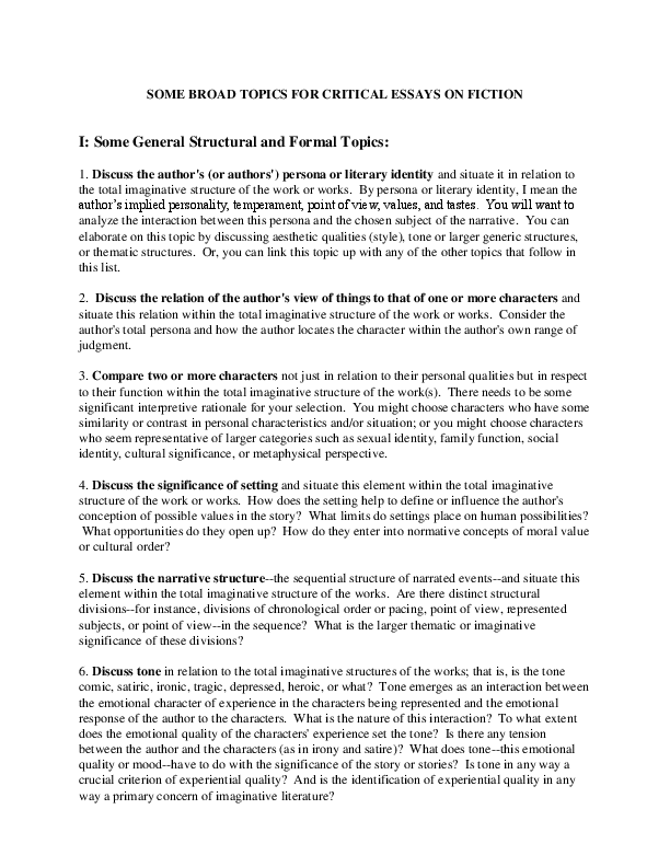 (PDF) Generic Fiction Essay Topics