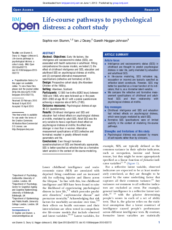 (PDF) Life-course pathways to psychological distress: a cohort study