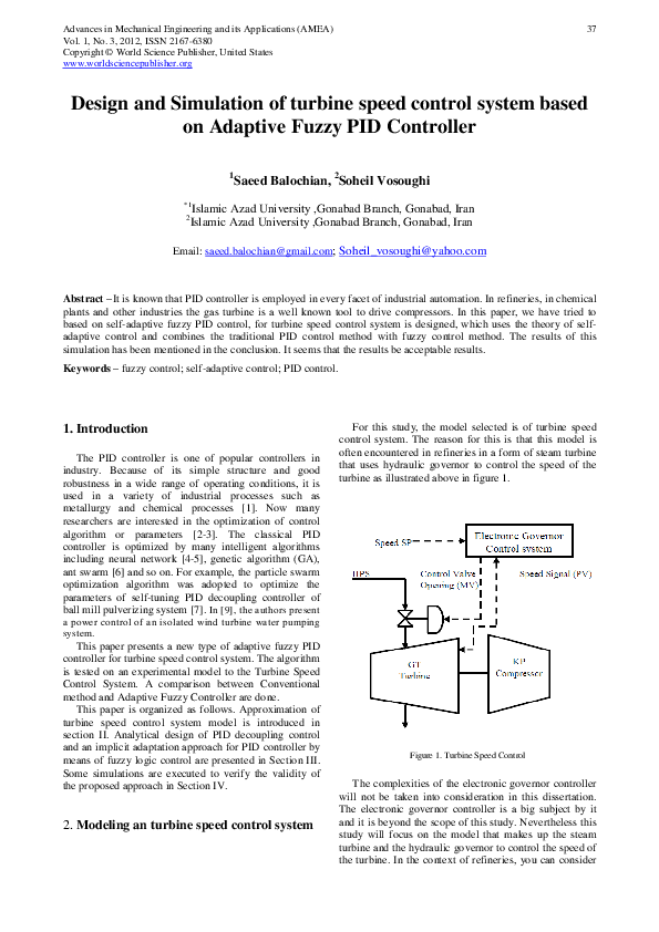 (PDF) Design and Simulation of turbine speed control system based