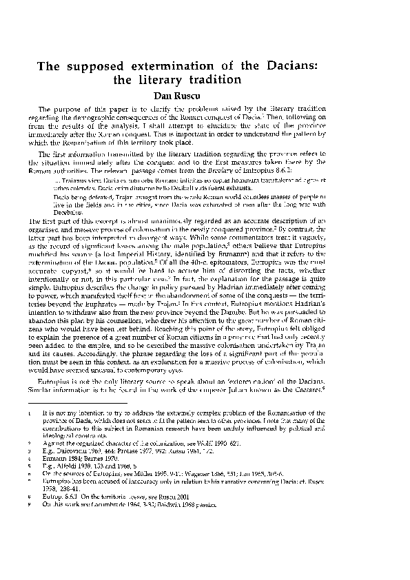 (PDF) The supposed extermination of the Dacians: the literary tradition