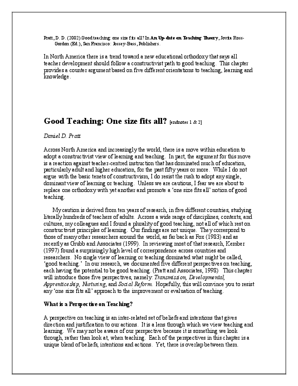 (PDF) Summaries of Five Teaching Perspectives