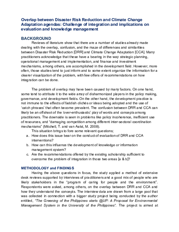 (DOC) Overlap between Disaster Risk Reduction and Climate Change ...