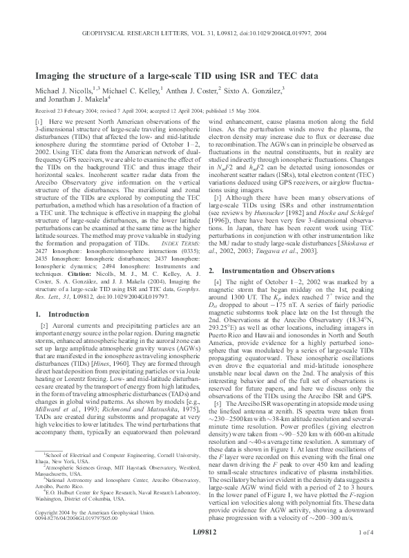 (PDF) Imaging the structure of a large-scale TID using ISR and TEC data