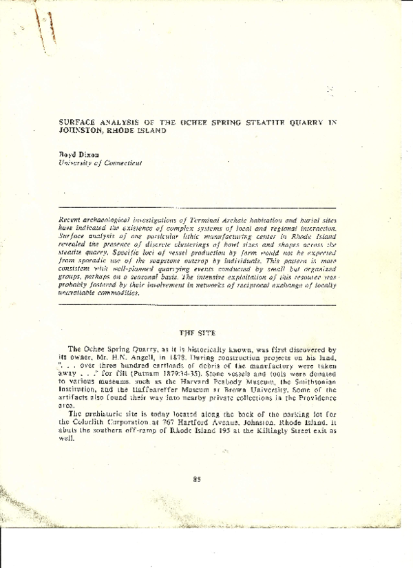 (PDF) Surface Analysis of the Ochee Spring Steatite Quarry in Johnston ...