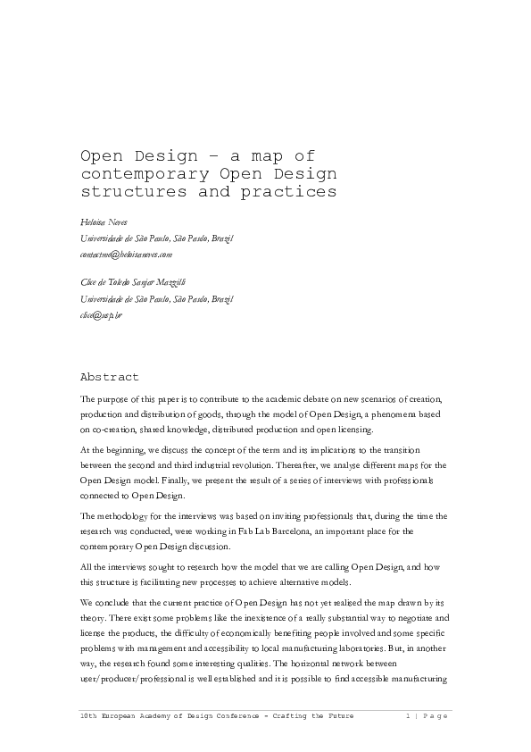 (PDF) Open Design – a map of contemporary Open Design structures and ...