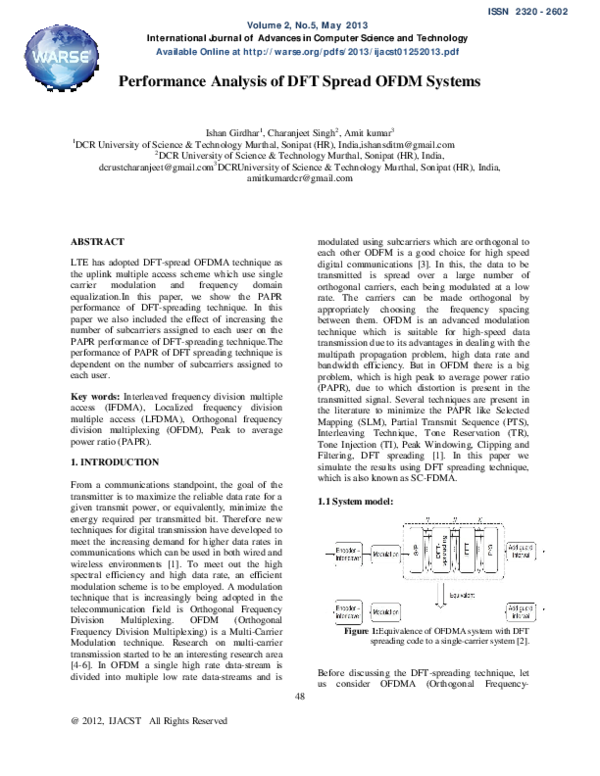 Pdf Performance Analysis Of Dft Spread Ofdm Systems 