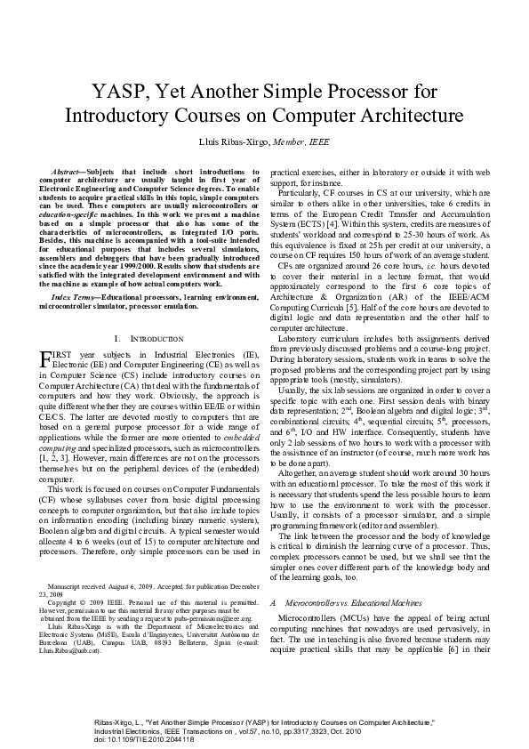 Pdf Yasp A Simple Educational Processor Toolkit 