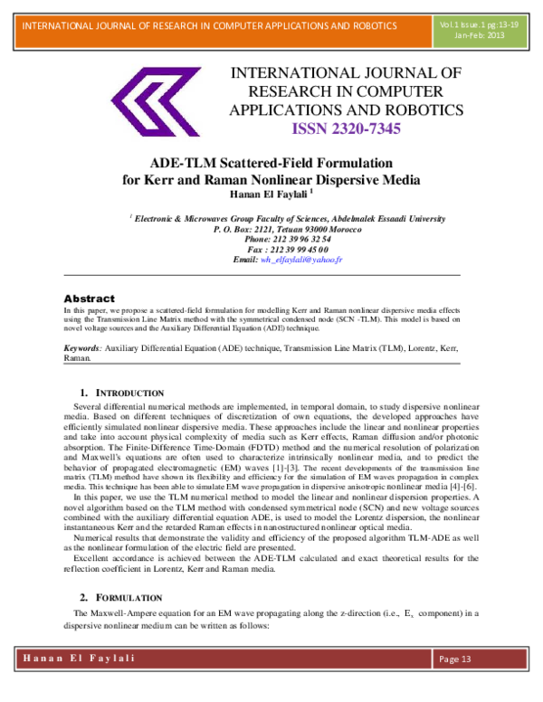 (PDF) ADE-TLM Scattered-Field Formulation for Kerr and Raman Nonlinear Dispersive Media