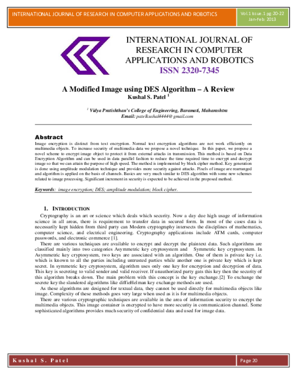 (PDF) A Modified Image using DES Algorithm – A Review