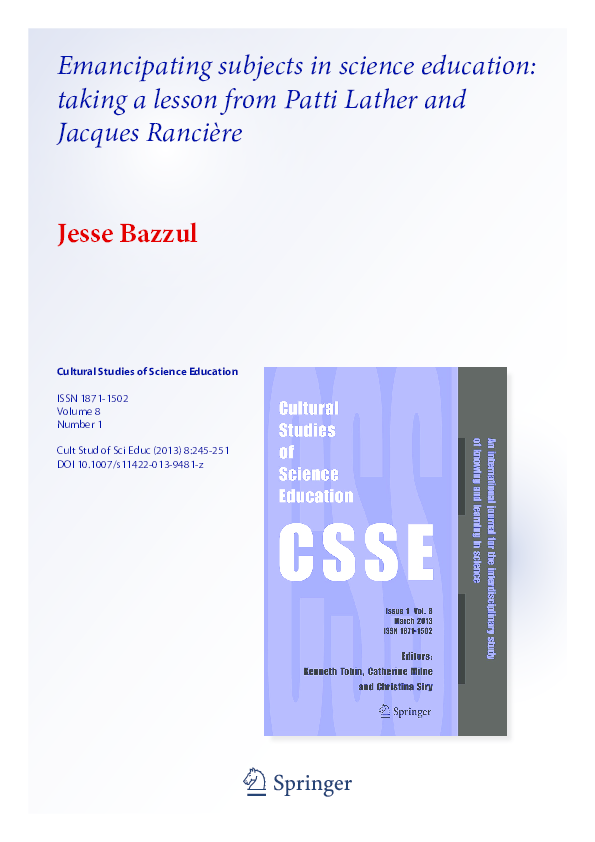 (PDF) Emancipating subjects in science education: taking a lesson from ...