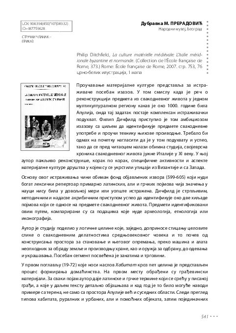 Philip Ditchfield, La culture matérielle médiévale: L’Italie ...