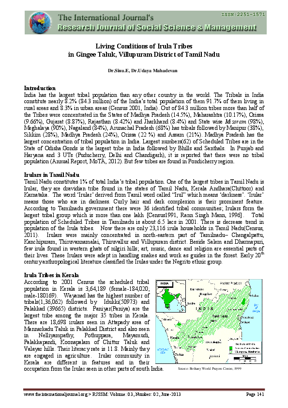 (PDF) Living Conditions of Irula Tribes in Devathanam Pet Village ...