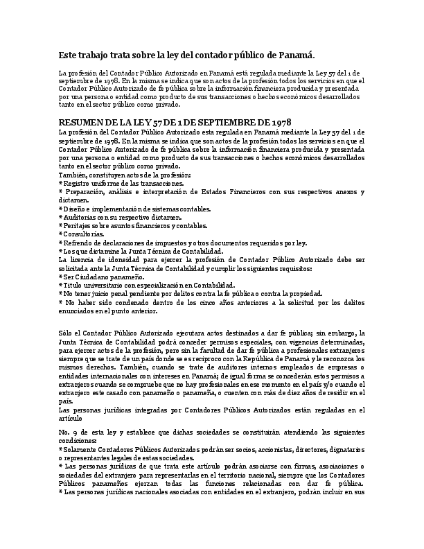 (DOC) RESUMEN DE LA LEY 57 DE 1 DE SEPTIEMBRE DE 1978