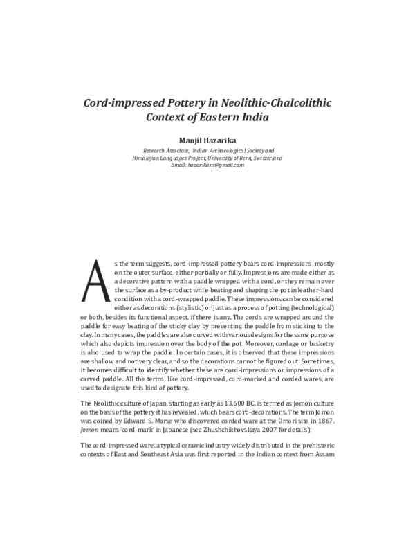(PDF) Cord-impressed Pottery in Neolithic-Chalcolithic Context of ...