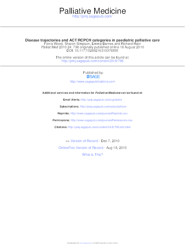 (PDF) Disease trajectories and ACT/RCPCH categories in paediatric ...