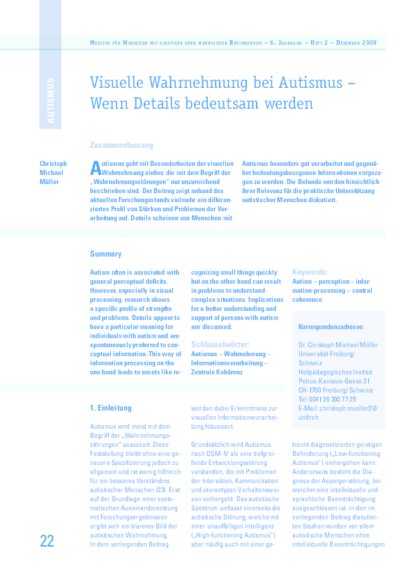 (PDF) Visuelle Wahrnehmung bei Autismus - Wenn Details bedeutsam werden / Visual processing in ...