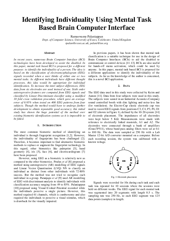 (PDF) Identifying Individuality Using Mental Task Based Brain Computer Interface