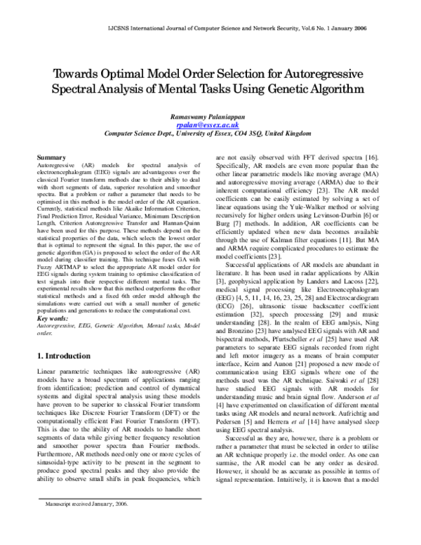 (PDF) Towards optimal model order selection for autoregressive spectral analysis of mental tasks ...