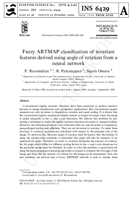 Pdf Fuzzy Artmap Classification Of Invariant Features Derived Using Angle Of Rotation From A