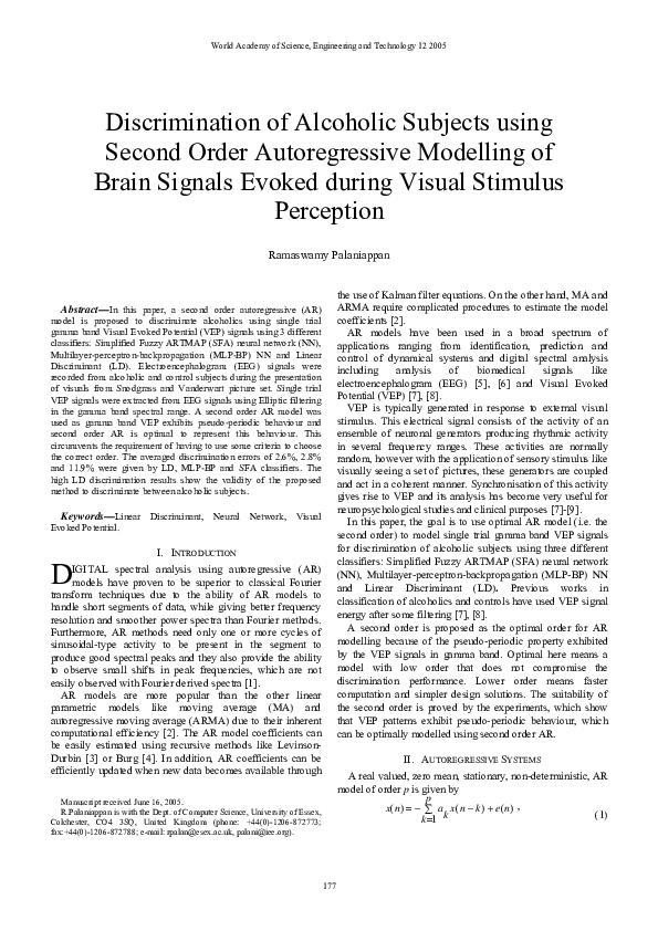 Pdf Discrimination Of Alcoholic Subjects Using Second Order Autoregressive Modelling Of Brain