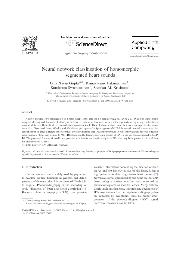 Pdf Neural Network Classiﬁcation Of Homomorphicsegmented Heart Sounds