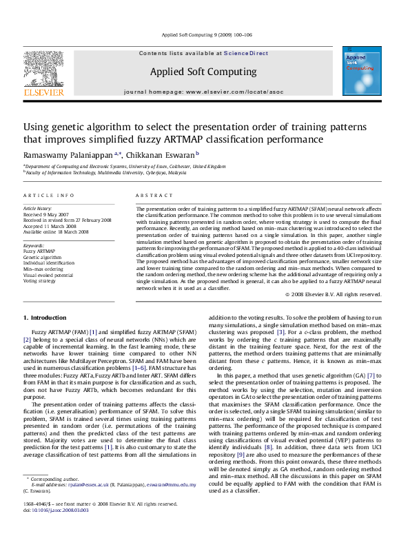 Pdf Using Genetic Algorithm To Select The Presentation Order Of Training Patternsthat Improves