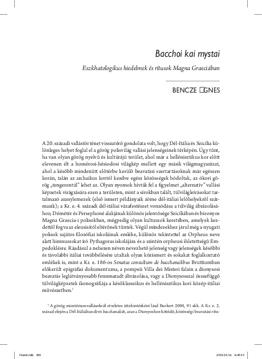 (PDF) Bacchoi kai mystai. Eszkhatologikus rítusok és hiedelmek Magna ...