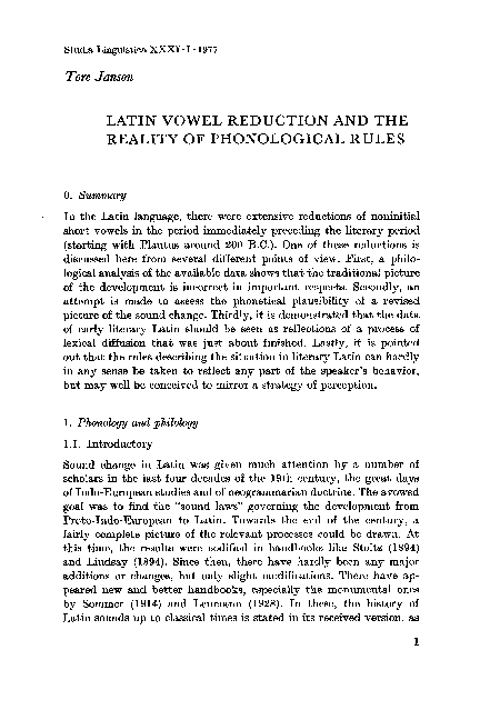 (PDF) Latin vowel reduction and the reality of phonological rules