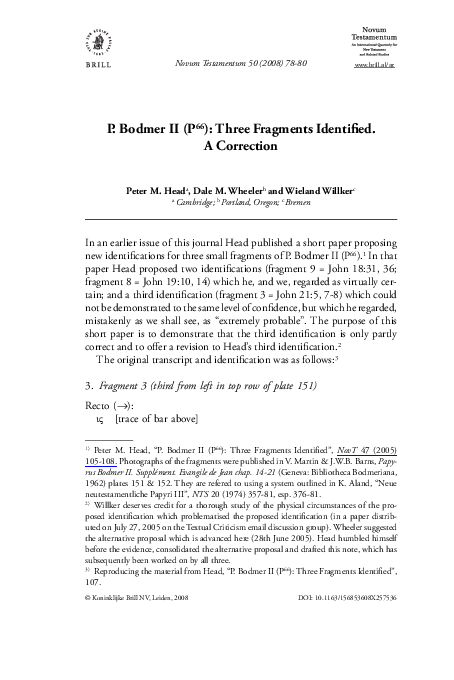 (PDF) P. Bodmer II (P66): Three Fragments Identified. A Correction