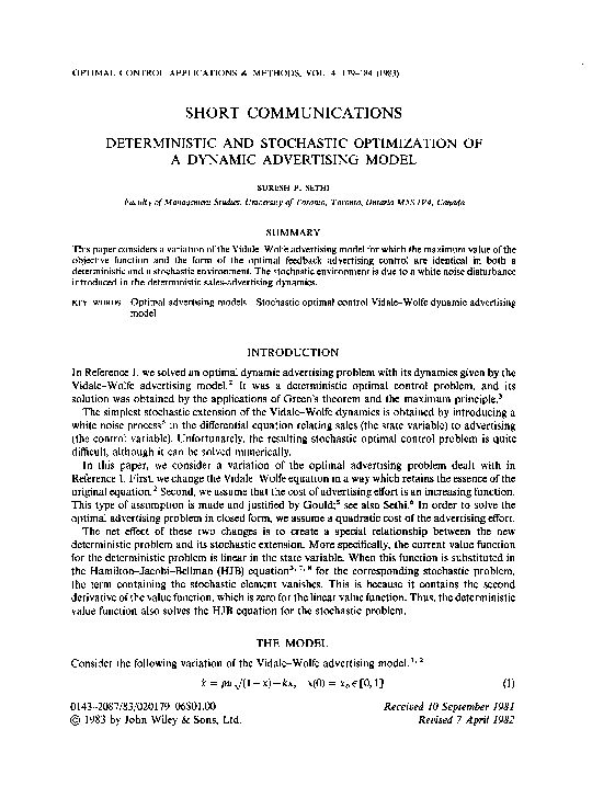 (PDF) Deterministic and stochastic optimization of a dynamic ...