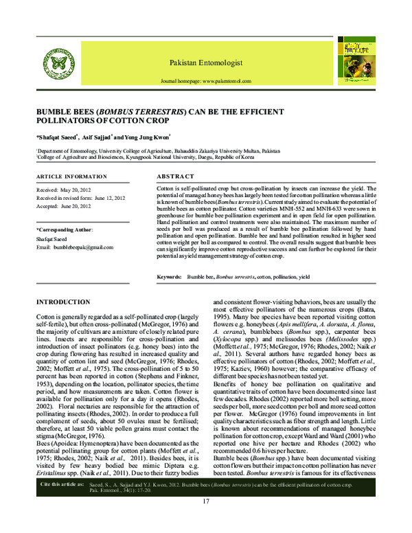 (PDF) Cotton pollination 2012