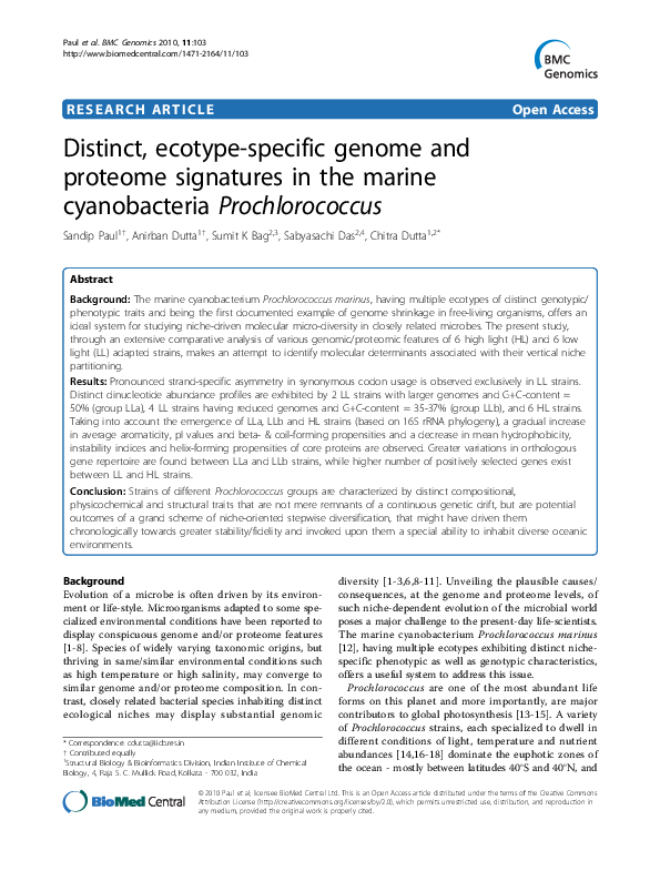(PDF) Distinct, ecotype-specific genome and proteome signatures in the ...