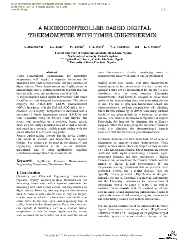 (PDF) A Microcontroller Based Digital Thermometer with Timer (Digithermo)