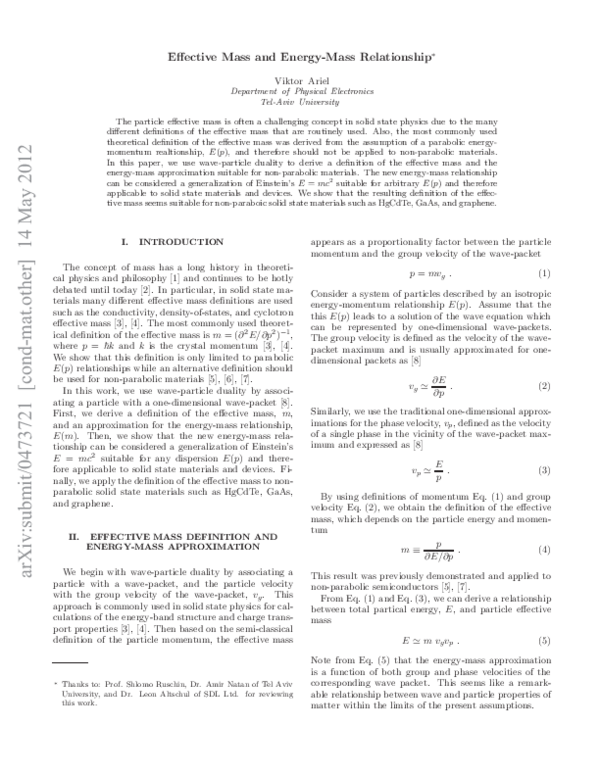 (PDF) Effective Mass and Energy-Mass Relationship