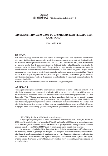 (PDF) MULLER, Ana . Distributividade: o caso dos numerais reduplicados ...