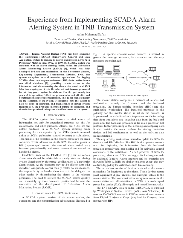 (PDF) Experience from Implementing SCADA Alarm Alerting System in TNB ...