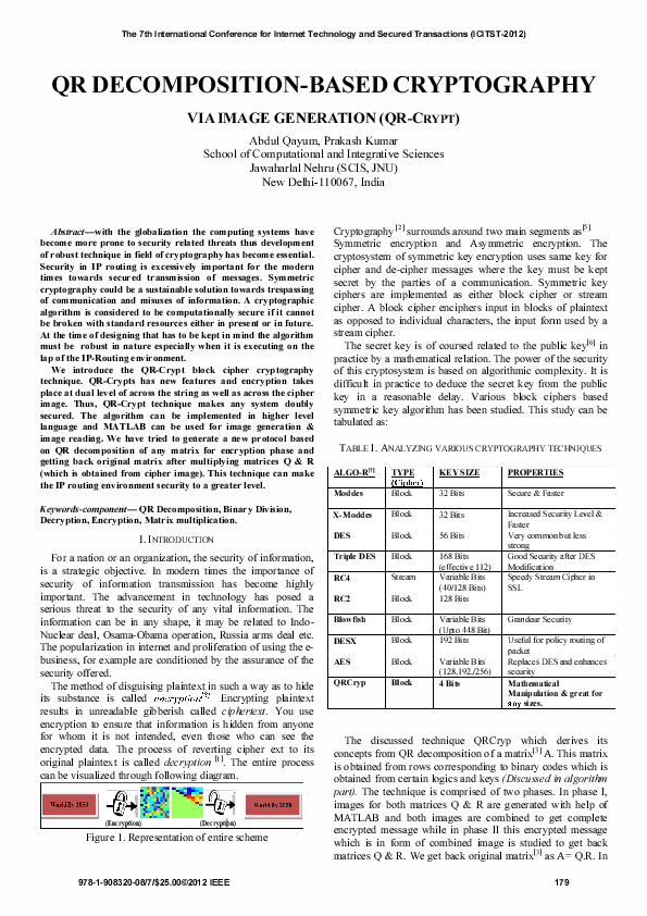(PDF) QR Decomposition Based Cryptography Via Image Generation QR-Crypt