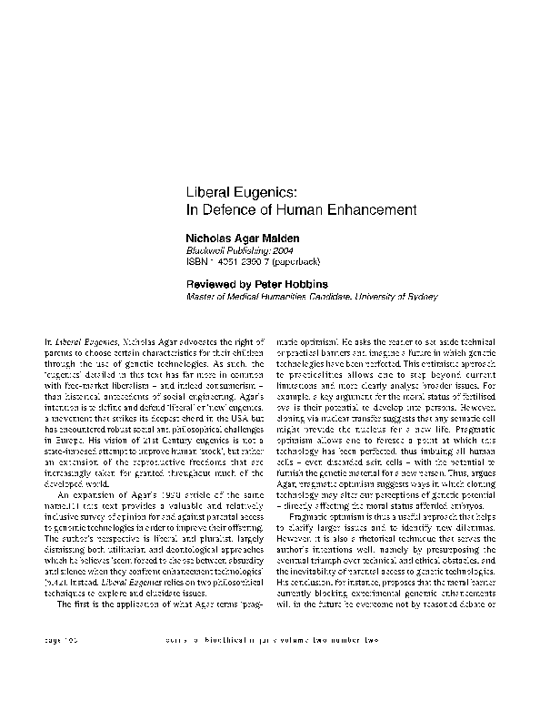 Liberal Eugenics: In Defence of Human Enhancement by Nicholas Agar ...