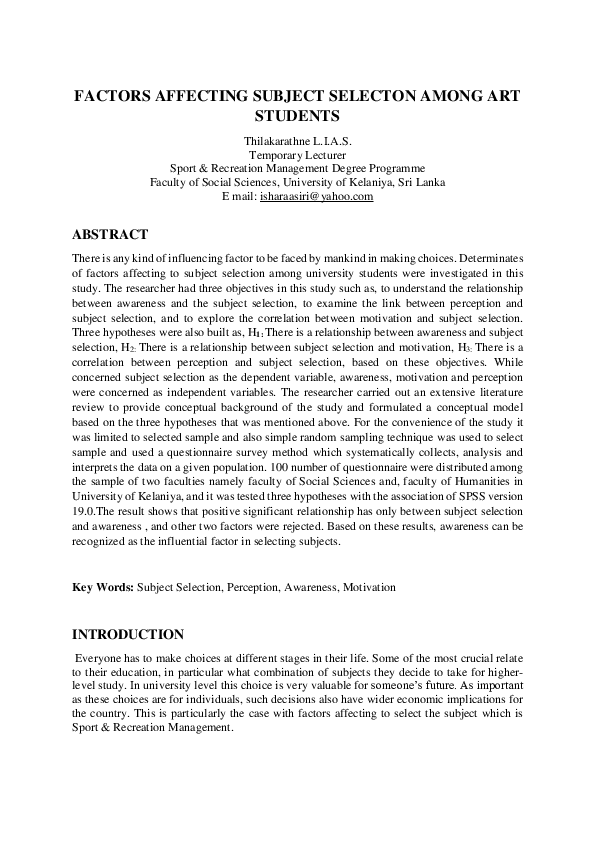 (PDF) Subject selection