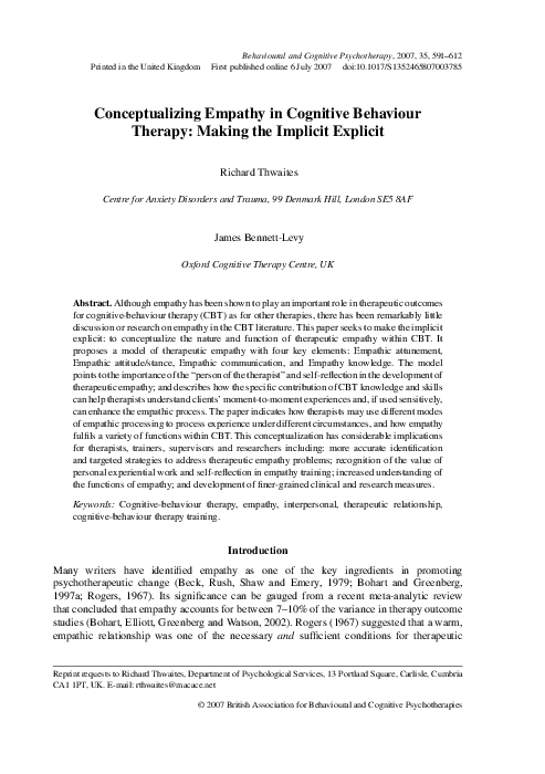 (PDF) Conceptualizing empathy in cognitive therapy: Making the implicit ...