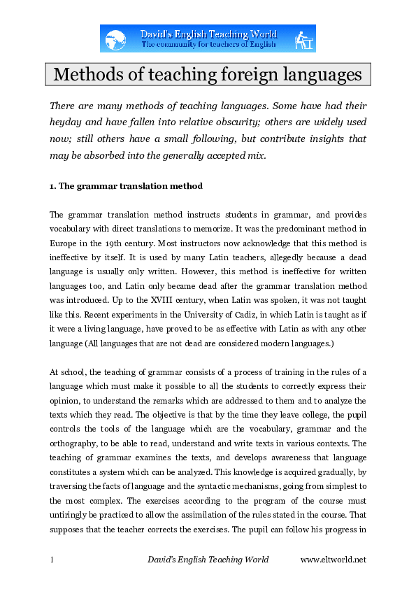 (PDF) Methods of teaching foreign languages