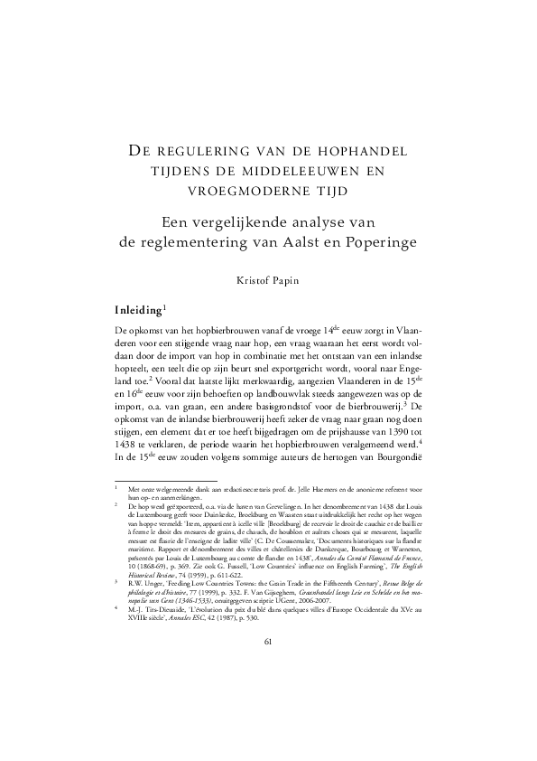 (PDF) De regulering van de hophandel tijdens de middeleeuwen en ...