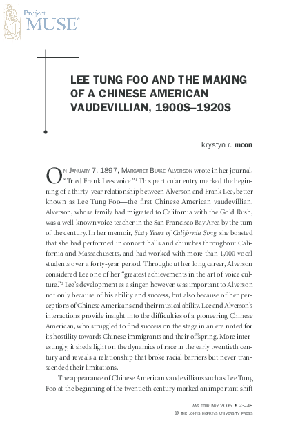 (PDF) Lee Tung Foo and the Making of a Chinese American Vaudevillian ...