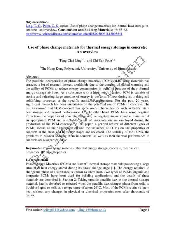 (PDF) Use of phase change materials for thermal energy storage in ...