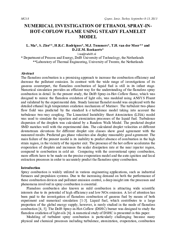 (PDF) Numerical Investigation on DSHC using flamelet model