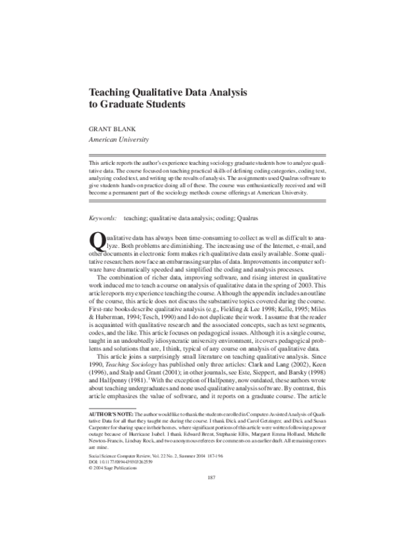 (PDF) Teaching qualitative data analysis to graduate students
