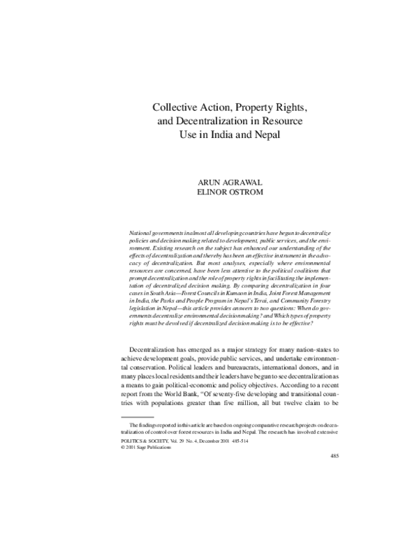(PDF) Collective Action, Property Rights and Decentralization in ...